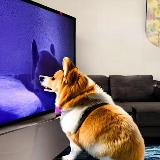 a corgi dog watching a plasma tv | OpenArt
