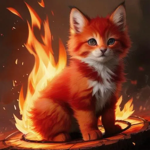 Cute, red, fluffy, fire kitten, possessing the eleme... | OpenArt