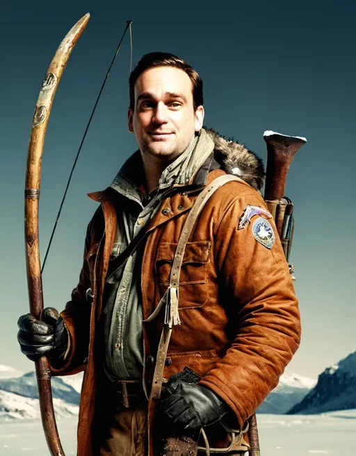 a painting of a Canadian trapper with rifle over his...