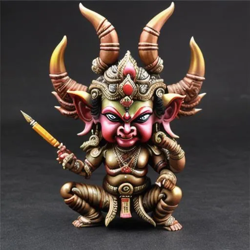 A painting of cool demon, hindu god, chibi, pvc acti...