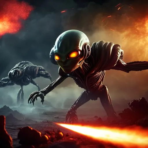 small alien invasion destroying an enemy alien race,...