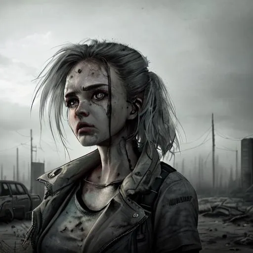 a realistic photo of a woman in a post-apocalyptic w... | OpenArt