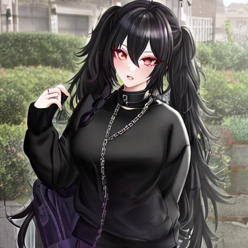 A anime goth girl with a black skirt and a black swe... | OpenArt