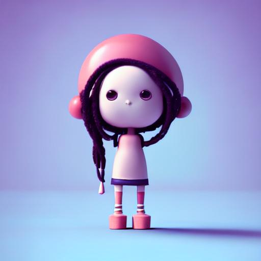 tiny cute {object} toy WITH LONG DREADS, standing c...
