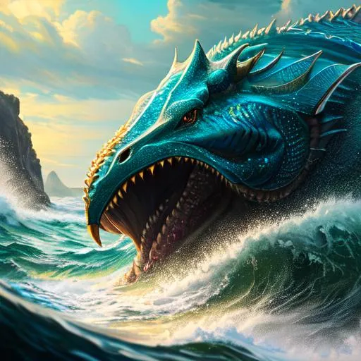 sea monster, oil painting, UHD, 8k, Very detailed, c...
