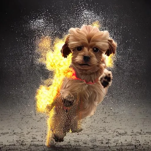 a chihuahua beagle cross playing with fire, Octane r... | OpenArt