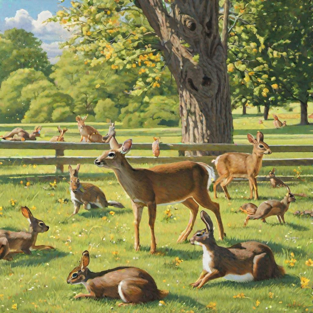 Deer, rabbits and squirrels enjoying the sun | OpenArt