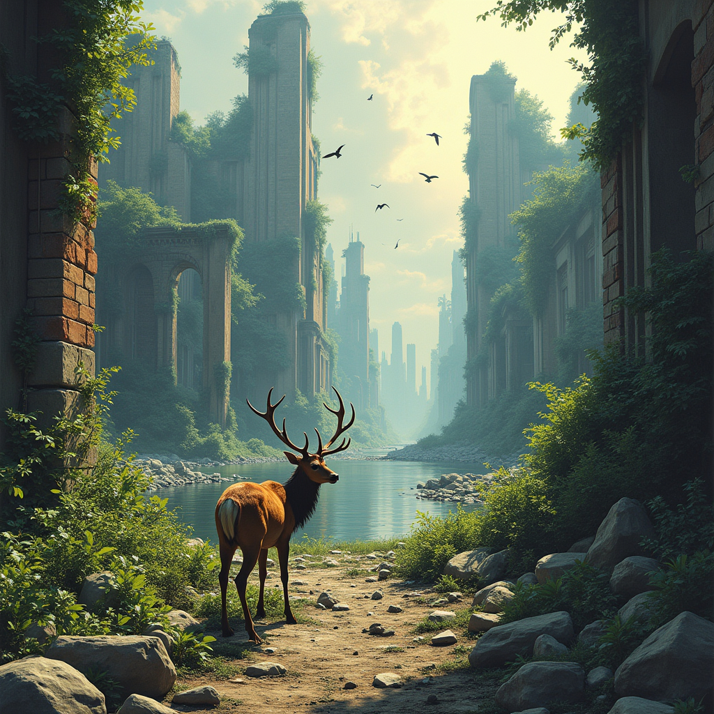 a masterpiece colored drawing of the ruins of new yo...