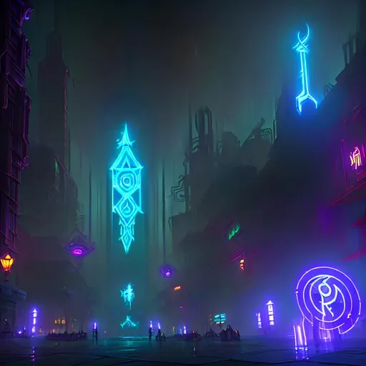 Cyberpunk arcae temple at night with giant eldritch... | OpenArt