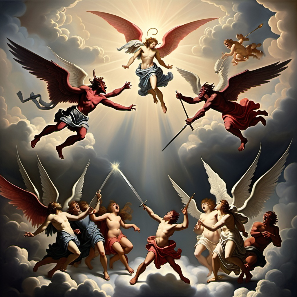 demons and angels fighting in heaven