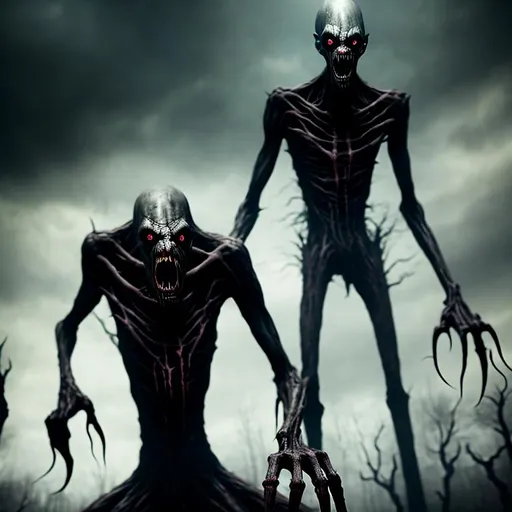 Faceless skinny monster in the pacific ocean looming... | OpenArt