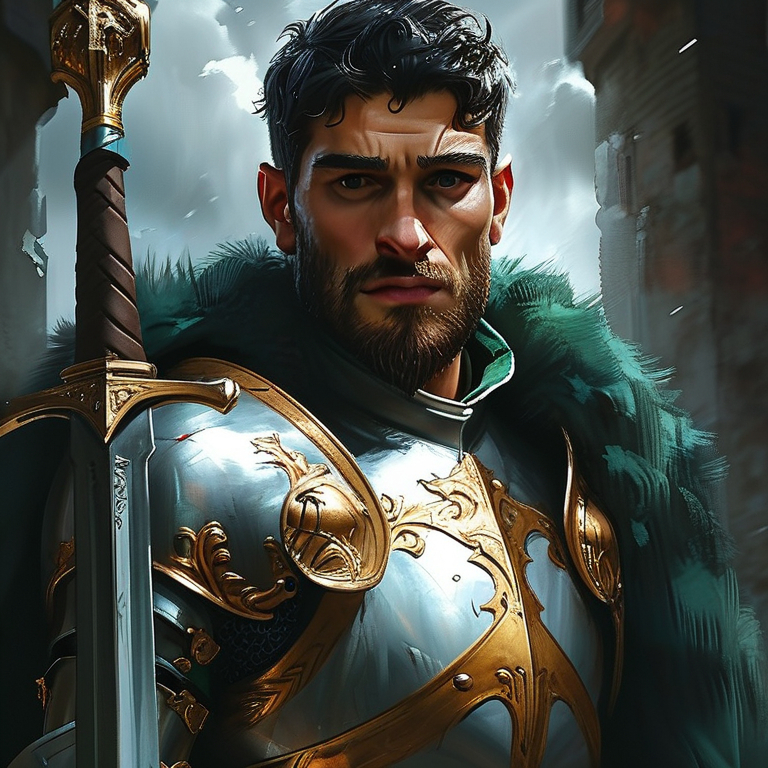 A Kingsguard knight, tall and broad-shouldered, dark...