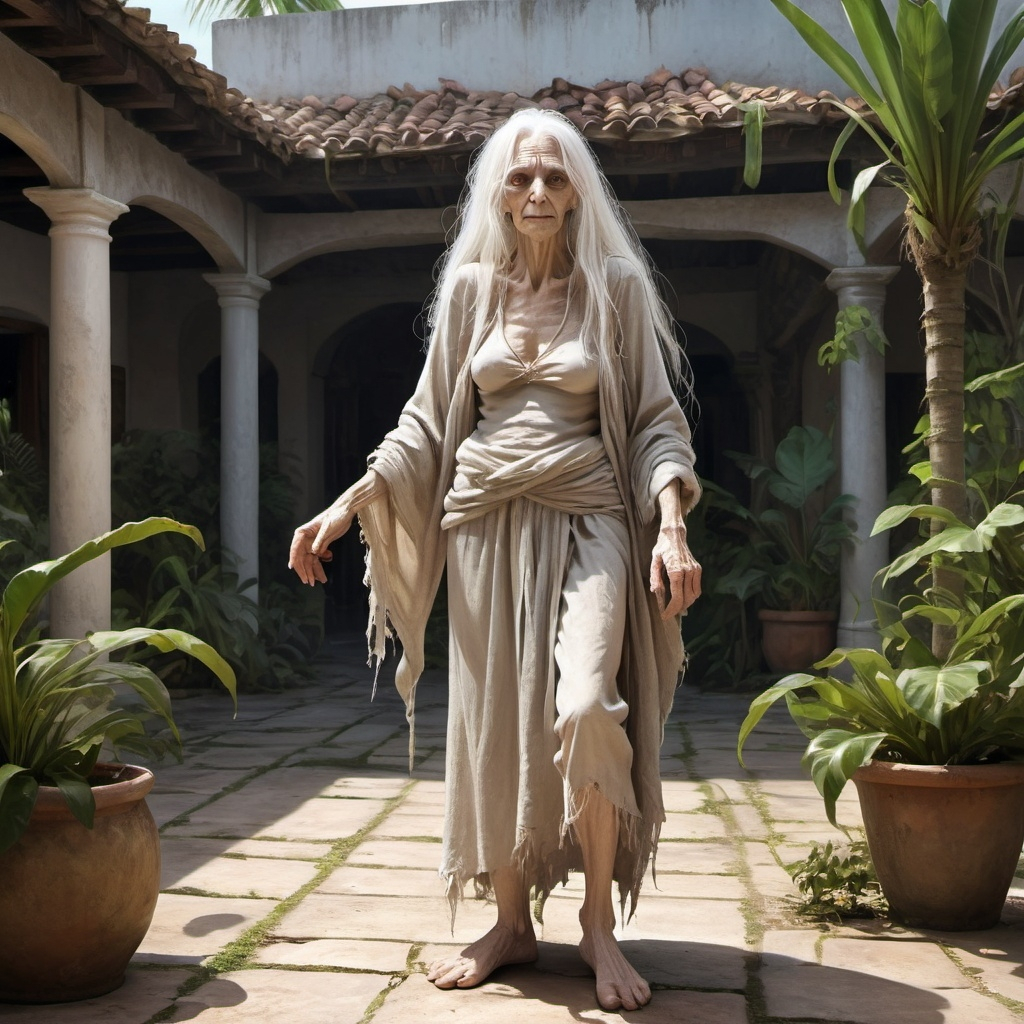 Full body, Fantasy illustration of a old pale hag, l...
