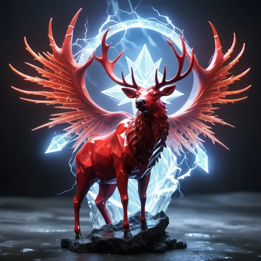 Crystal red elk, summons lightening, with wings
