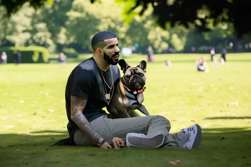 Drake with his dog in the park