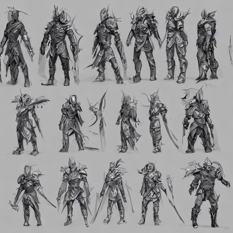 concept art character sheet, warrior in armour, tren... | OpenArt