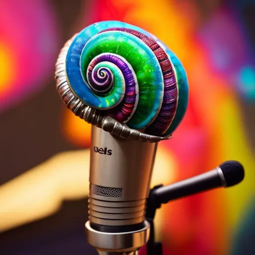 a close up of a studio microphone with a large color...