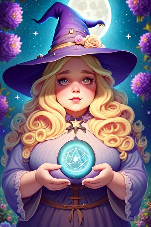 beautiful plus size witch with wavy blonde hair, doi...