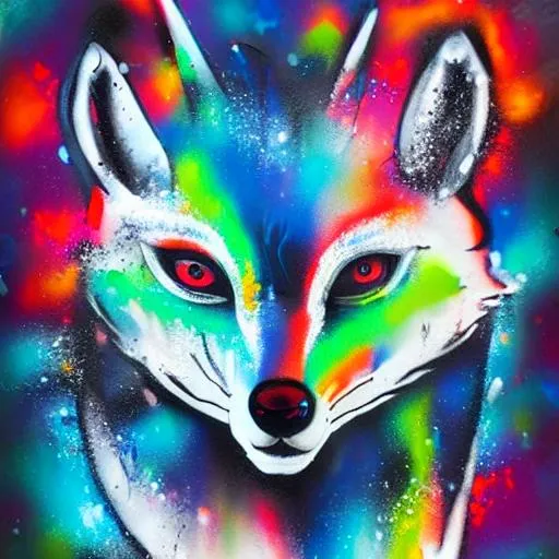 white fox wearing a hoodie graffiti art, splash art,...