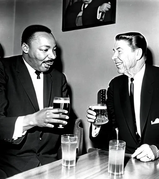 MLK and Ronald Reagan drinking together in a bar, 19...