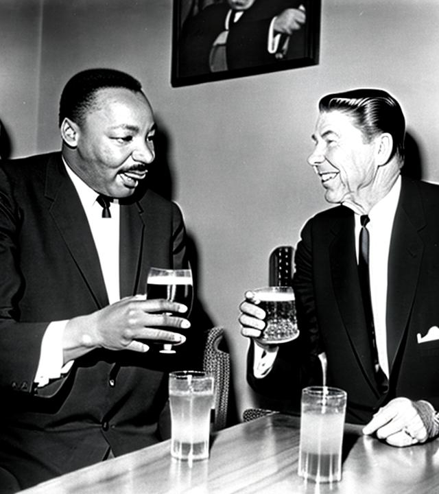 MLK and Ronald Reagan drinking together in a bar, 19...
