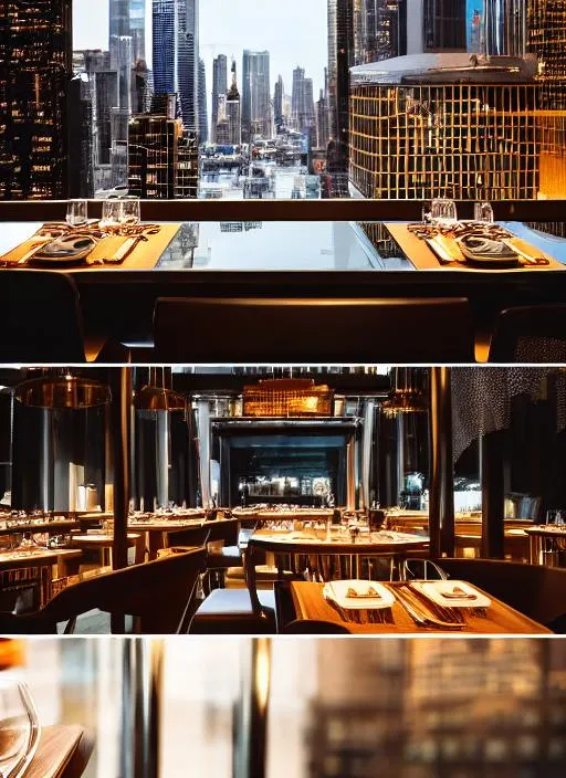 Restaurant, modern city {background}, eating, dinner... | OpenArt