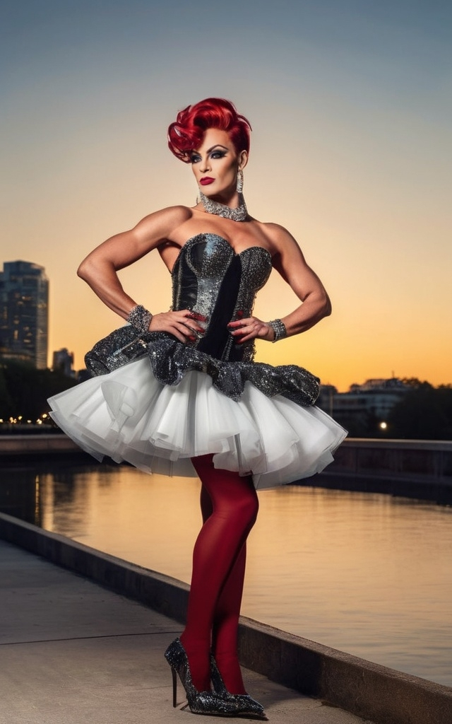 Create a digital photograph of a leggy, Gorgeous, mu...