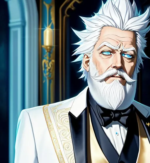 Rick Sanchez with white hair, white long elegant bea... | OpenArt