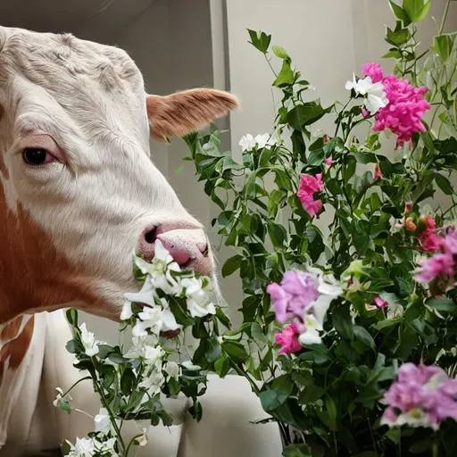 A cow eating flowers under a car | OpenArt