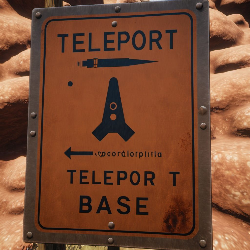 a sign with teleport base in rust