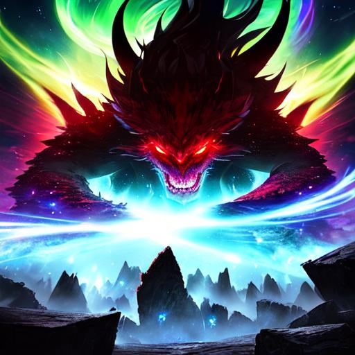A monster destroying a galaxy with 3 red eyes and sh... | OpenArt