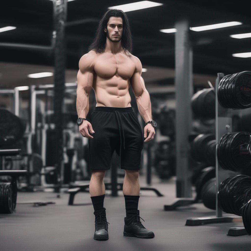 a gigachad skinny white guy whit a long black hair u...