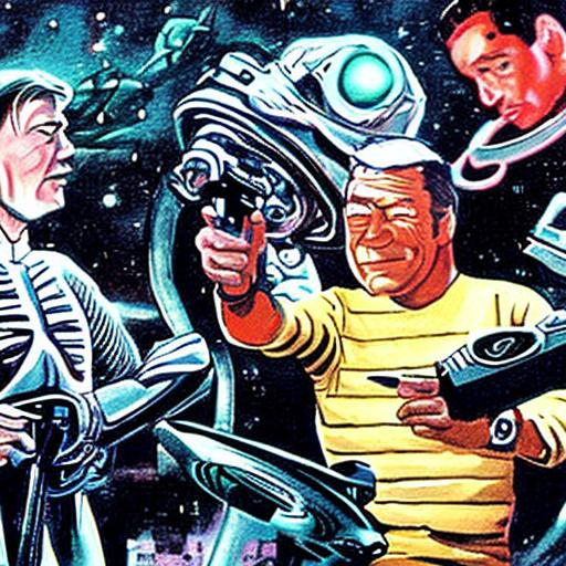 Arnold-trump vs sluty alien bots from Black Space in... | OpenArt