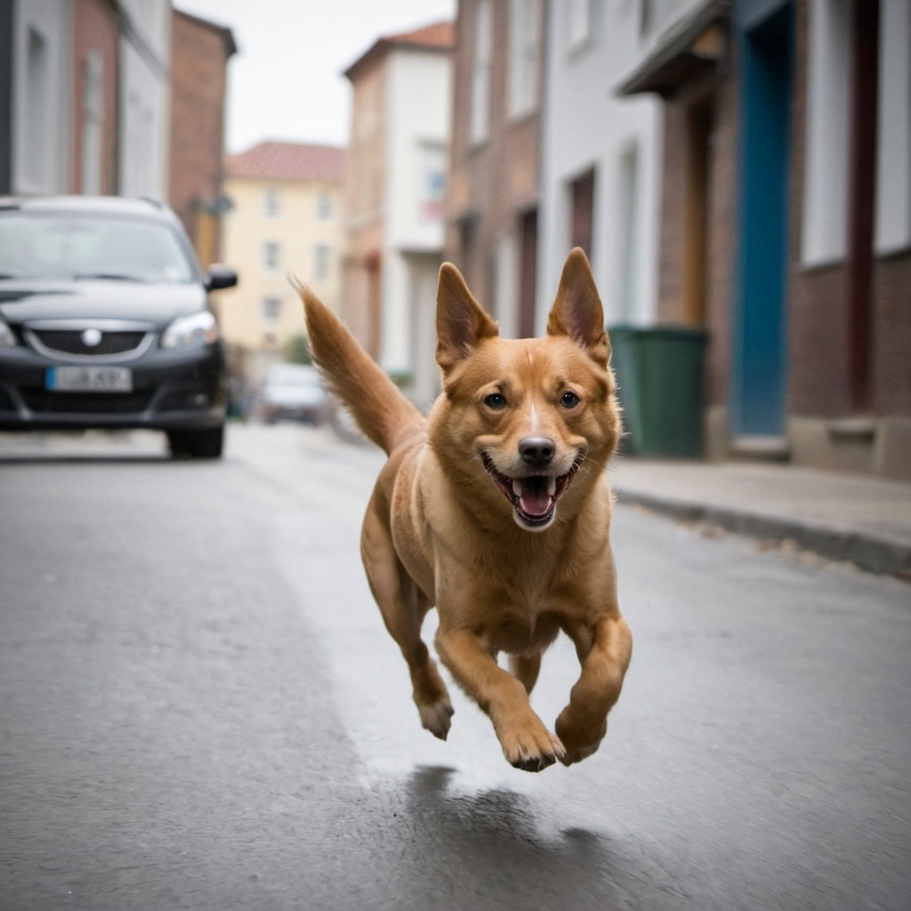 Dog running in street
