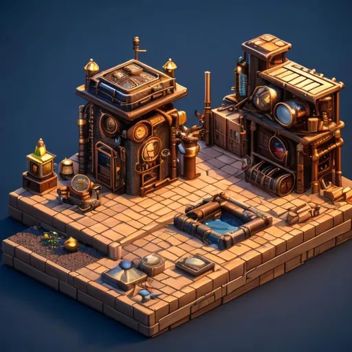 cute isometric steampunk forge and anvil in middle,... | OpenArt