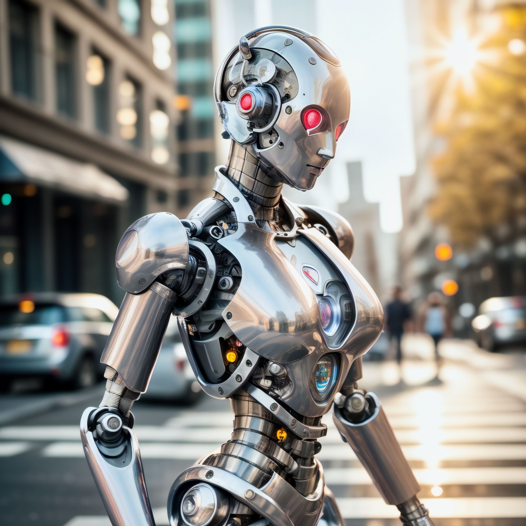 two robots running near a city, in the style of daz3... | OpenArt