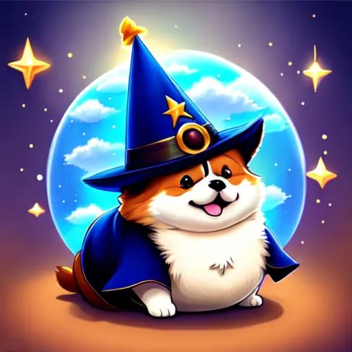 (((fat round corgi))) wearing (((wizard hat))), (((f... | OpenArt