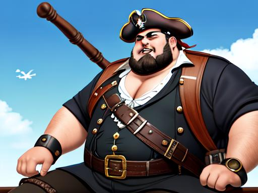 A digital portrait of a overweight Adult male pirate...
