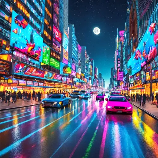 Create a vibrant and energetic scene of a city at ni... | OpenArt