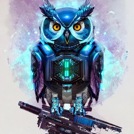 a beautiful portrait of a cute cyberpunk owl full bo...