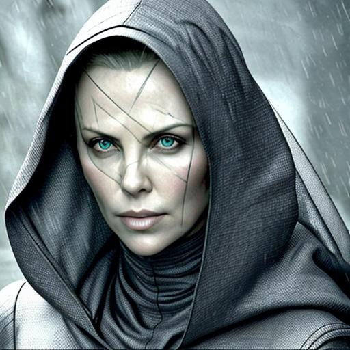 Charlize Theron as a beautiful Sith Lord, raining, h... | OpenArt