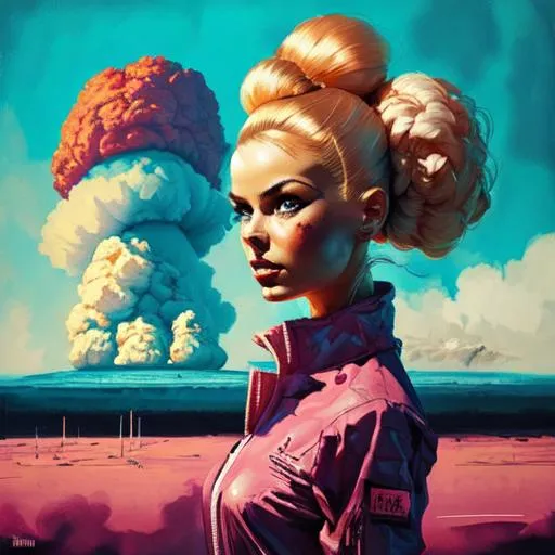 barbie with a nuclear explosion illustration