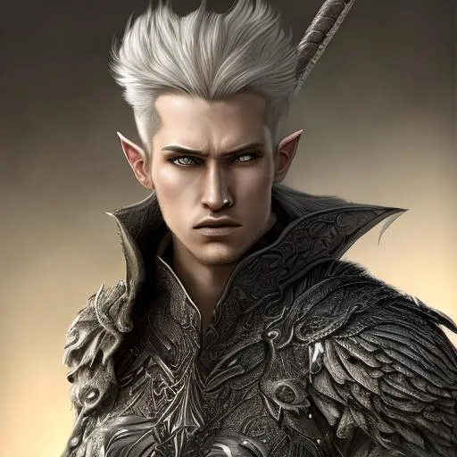 male elf with slick back silver hair hairstyle+ Full... | OpenArt