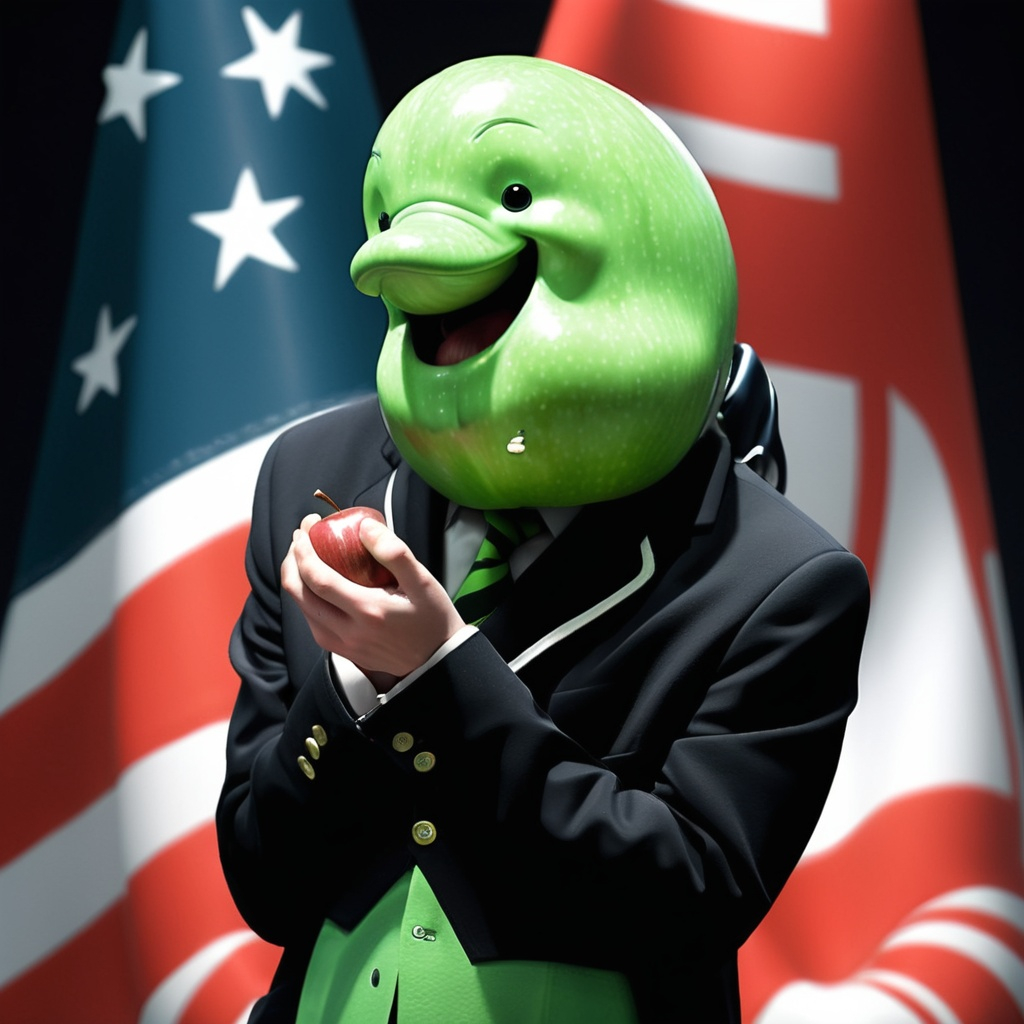 a green apple called Mr. Greenie, talking to his fri...