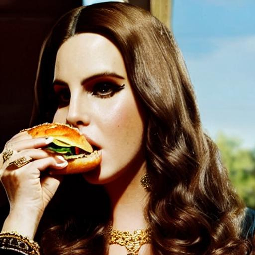 a gothic portrait of a realistic Lana del rey eating...