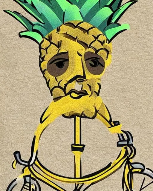Beautiful steampunk pineapple head playing electric... | OpenArt