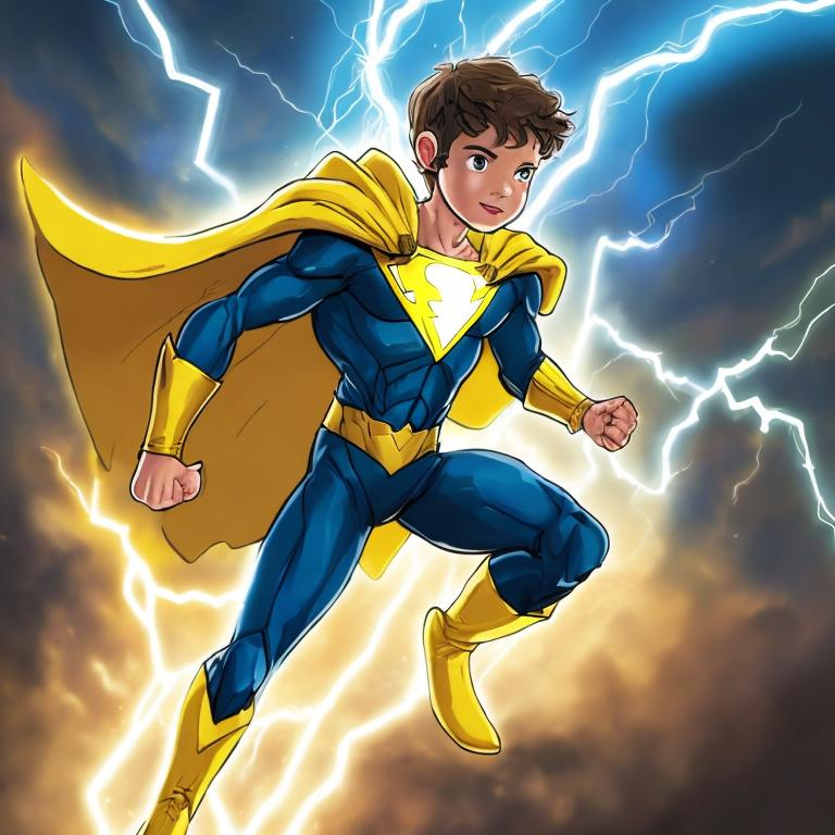 Superhero without a mask, light brown hair, dark hai...