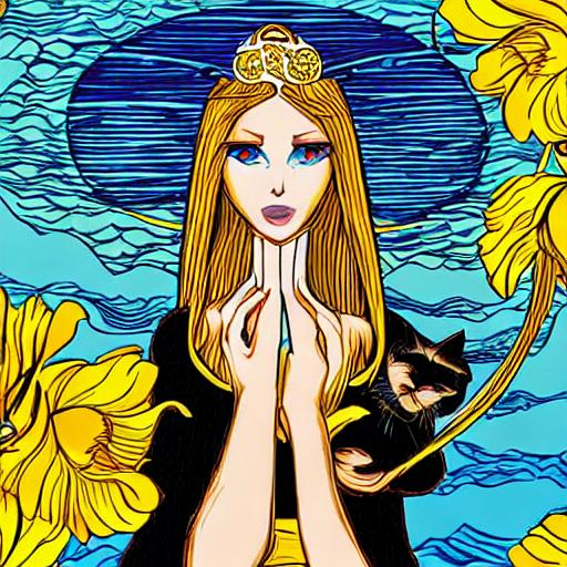 long blonde hair, symmetrical blue eyes, beautiful w... | OpenArt