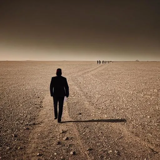 Man walking alone, all hope lost, digital painting b...