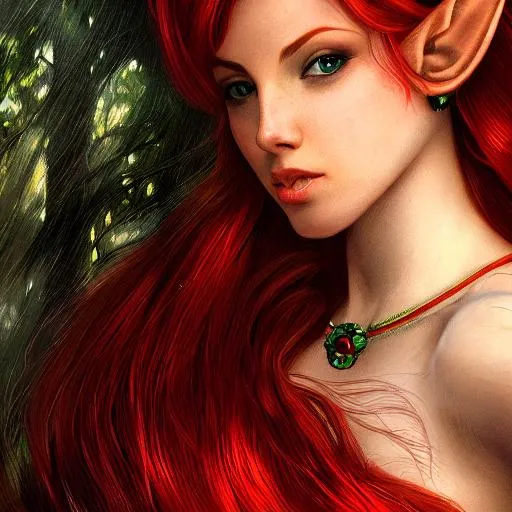 side portrait of very beautiful elf, wearing an emer... | OpenArt